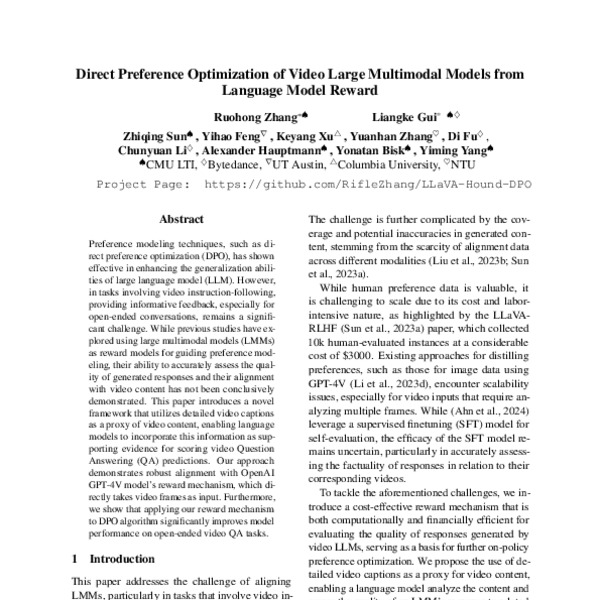 Direct Preference Optimization of Video Large Multimodal Models from Language Model Reward - ACL ...