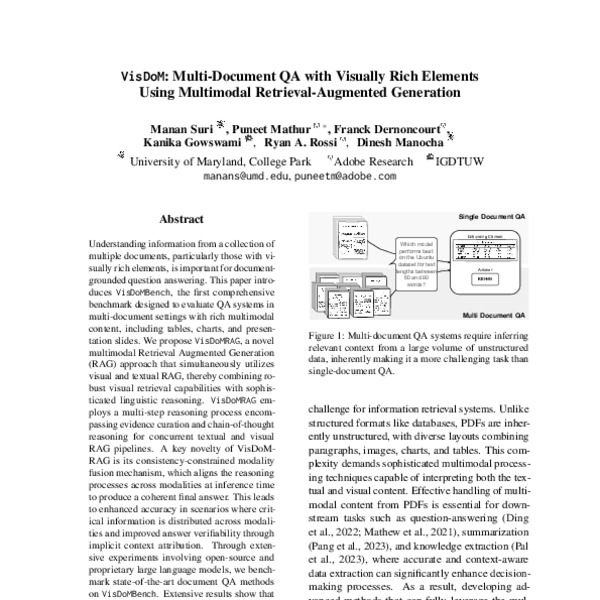 Visdom Multi Document Qa With Visually Rich Elements Using Multimodal
