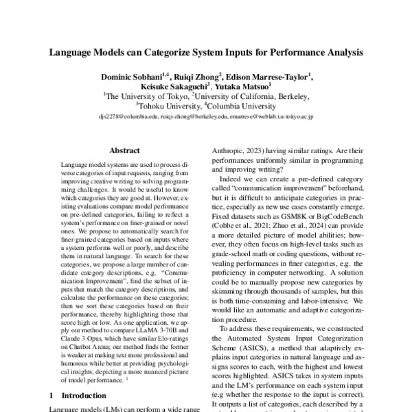 Language Models Can Categorize System Inputs For Performance Analysis Acl Anthology