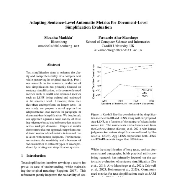 Adapting Sentence Level Automatic Metrics For Document Level Simplification Evaluation Acl
