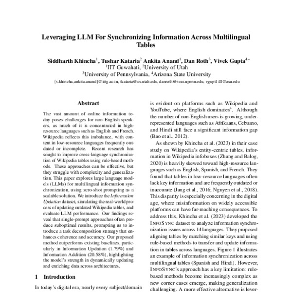 Leveraging LLM For Synchronizing Information Across Multilingual Tables - ACL Anthology