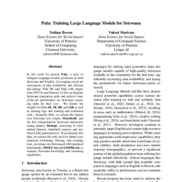 Pula: Training Large Language Models for Setswana - ACL Anthology