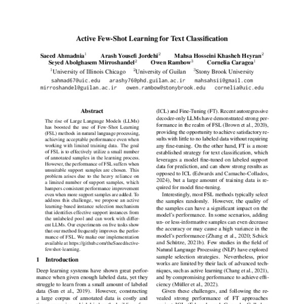 Active Few-Shot Learning for Text Classification - ACL Anthology