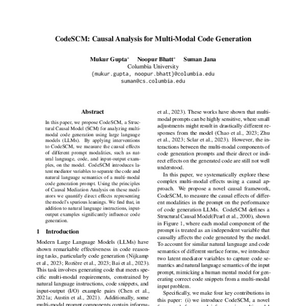 CodeSCM: Causal Analysis for Multi-Modal Code Generation - ACL Anthology