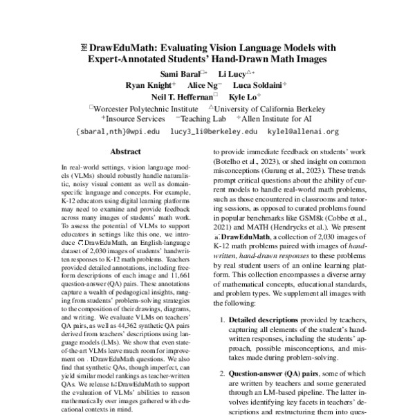 DrawEduMath: Evaluating Vision Language Models with Expert-Annotated ...