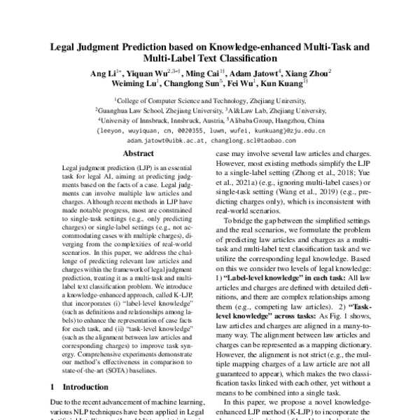 Legal Judgment Prediction based on Knowledge-enhanced Multi-Task and Multi-Label Text ...