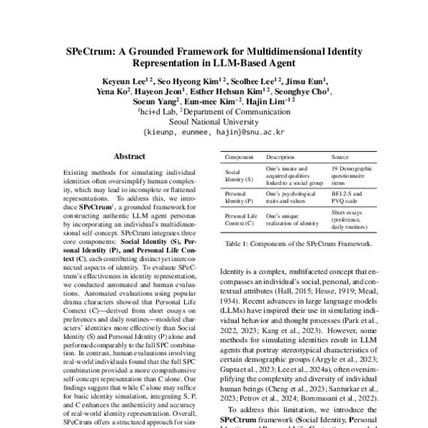 SPeCtrum: A Grounded Framework for Multidimensional Identity Representation in LLM-Based Agent ...