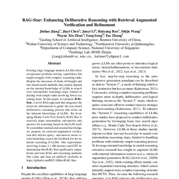 Rag Star Enhancing Deliberative Reasoning With Retrieval Augmented Verification And Refinement