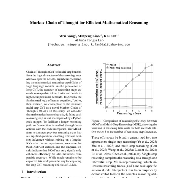 Markov Chain of Thought for Efficient Mathematical Reasoning - ACL Anthology
