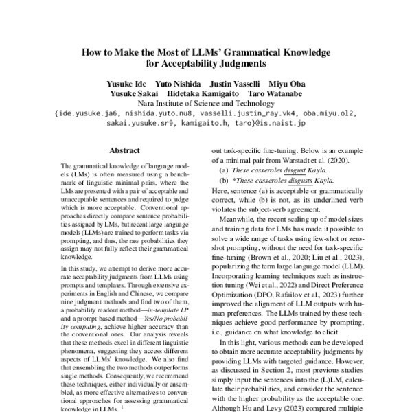 How to Make the Most of LLMs’ Grammatical Knowledge for Acceptability Judgments - ACL Anthology