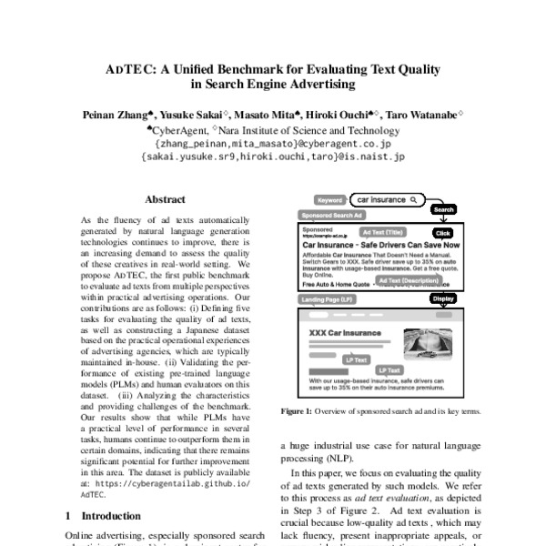 AdTEC: A Unified Benchmark for Evaluating Text Quality in Search Engine Advertising - ACL Anthology