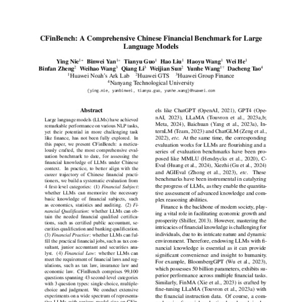 CFinBench: A Comprehensive Chinese Financial Benchmark for Large ...