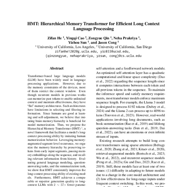 HMT: Hierarchical Memory Transformer for Efficient Long Context Language Processing - ACL Anthology