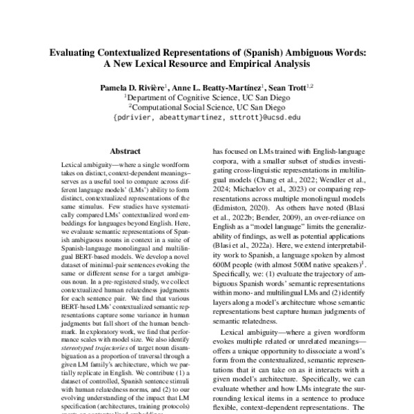 Evaluating Contextualized Representations of (Spanish) Ambiguous Words: A New Lexical Resource ...