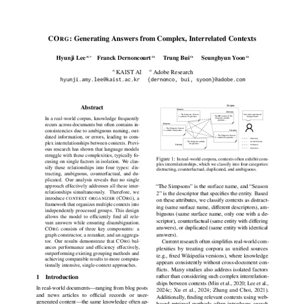 CORG: Generating Answers from Complex, Interrelated Contexts - ACL Anthology