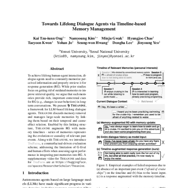 Towards Lifelong Dialogue Agents via Timeline-based Memory Management - ACL Anthology