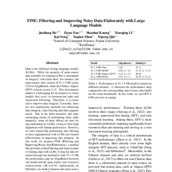 FiNE: Filtering and Improving Noisy Data Elaborately with Large Language Models - ACL Anthology