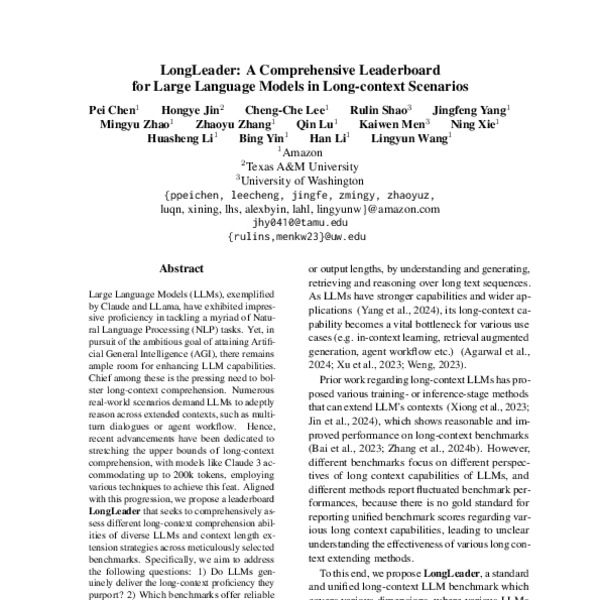 LongLeader: A Comprehensive Leaderboard for Large Language Models in Long-context Scenarios ...