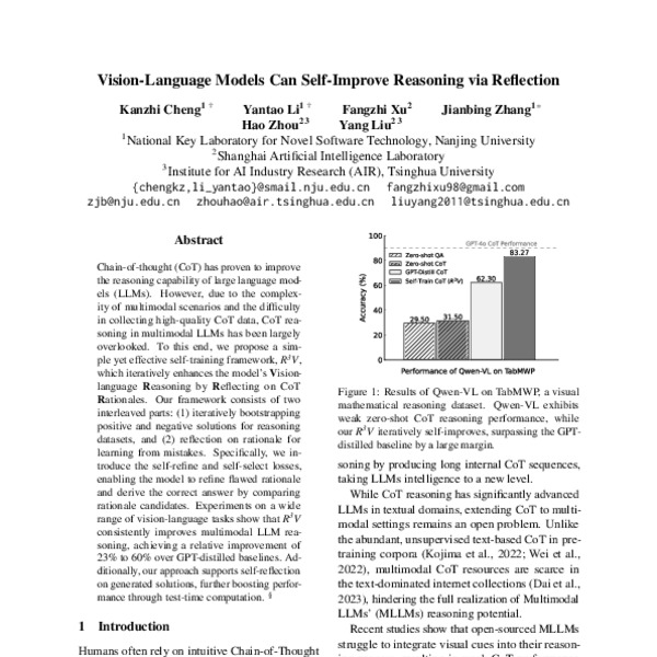 Vision-Language Models Can Self-Improve Reasoning via Reflection - ACL Anthology