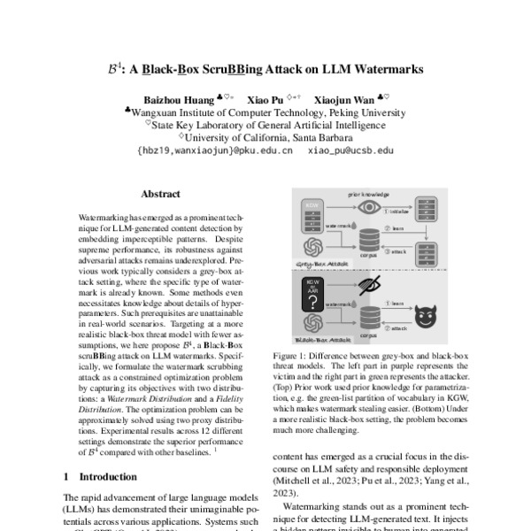 B4: A Black-Box Scrubbing Attack on LLM Watermarks - ACL Anthology