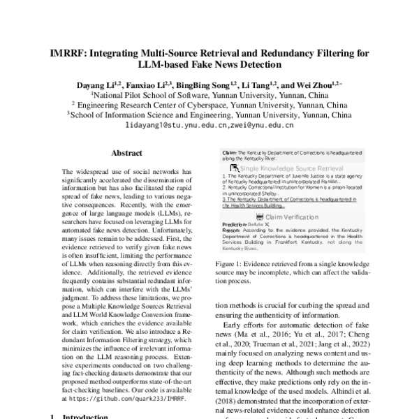 IMRRF: Integrating Multi-Source Retrieval and Redundancy Filtering for LLM-based Fake News ...