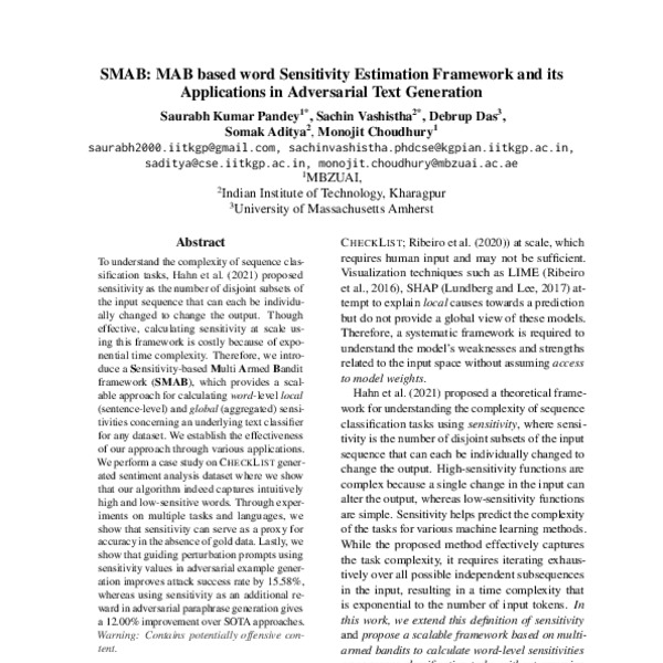 SMAB: MAB based word Sensitivity Estimation Framework and its ...