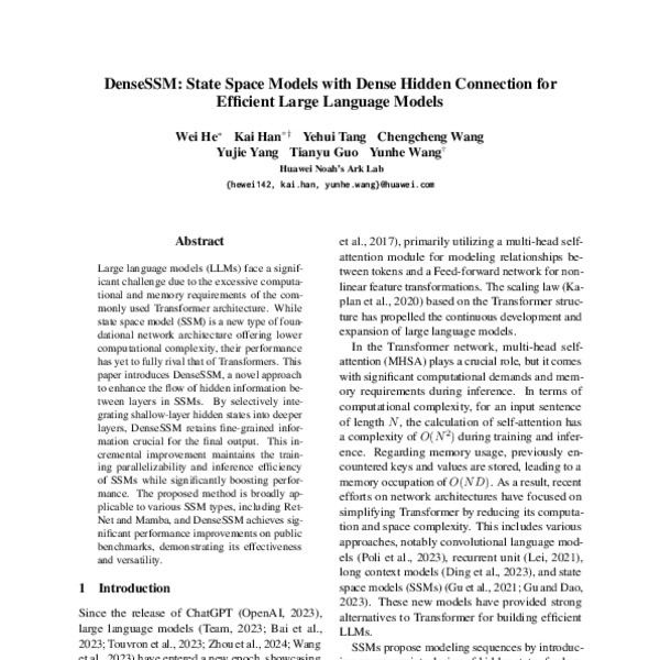 DenseSSM: State Space Models with Dense Hidden Connection for Efficient Large Language Models ...