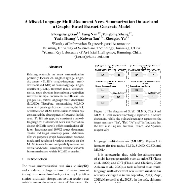 A Mixed-Language Multi-Document News Summarization Dataset and a Graphs-Based Extract-Generate ...