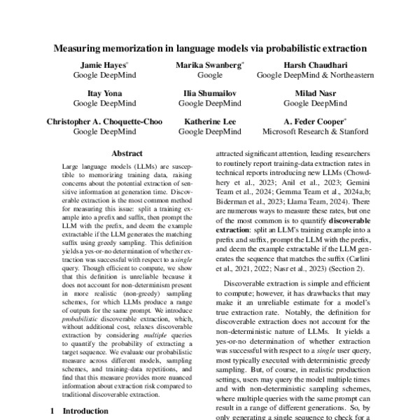 Measuring memorization in language models via probabilistic extraction - ACL Anthology