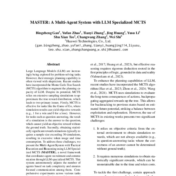 MASTER: A Multi-Agent System with LLM Specialized MCTS - ACL Anthology