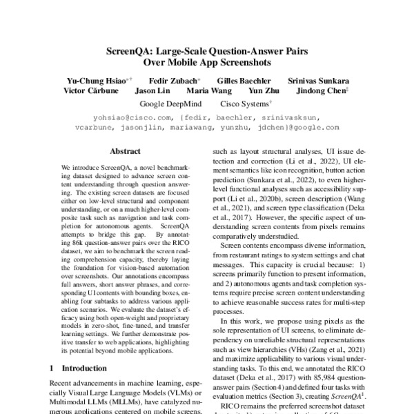 ScreenQA: Large-Scale Question-Answer Pairs Over Mobile App Screenshots - ACL Anthology
