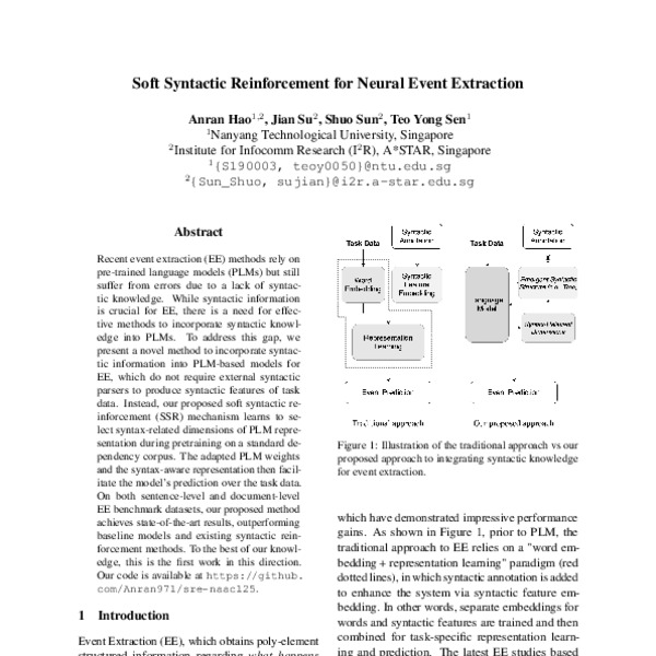 Soft Syntactic Reinforcement for Neural Event Extraction - ACL Anthology