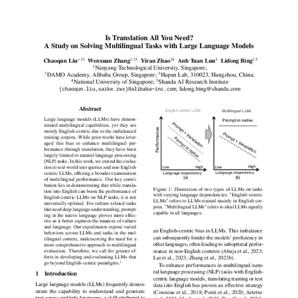 Is Translation All You Need? A Study on Solving Multilingual Tasks with Large Language Models ...