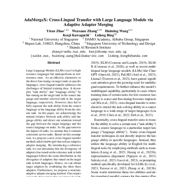 Adamergex Cross Lingual Transfer With Large Language Models Via Adaptive Adapter Merging Acl