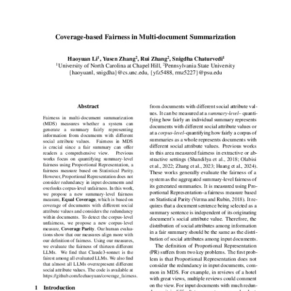 Coverage Based Fairness In Multi Document Summarization Acl Anthology