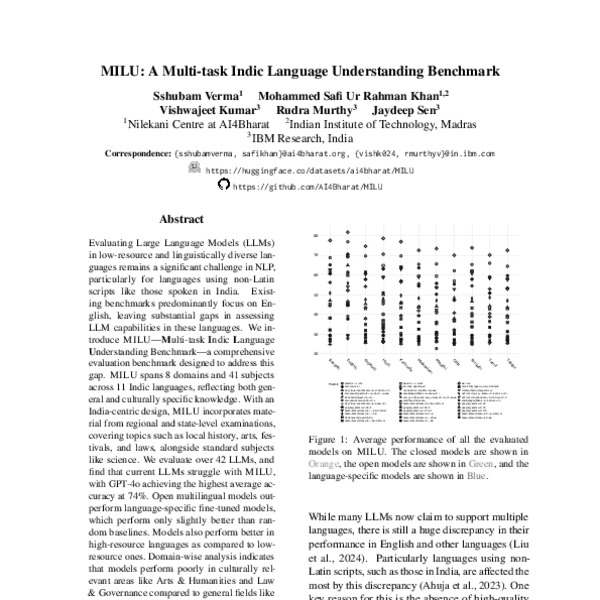 MILU: A Multi-task Indic Language Understanding Benchmark - ACL Anthology