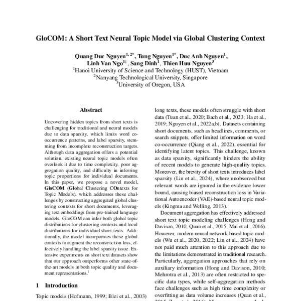 GloCOM: A Short Text Neural Topic Model via Global Clustering Context - ACL Anthology
