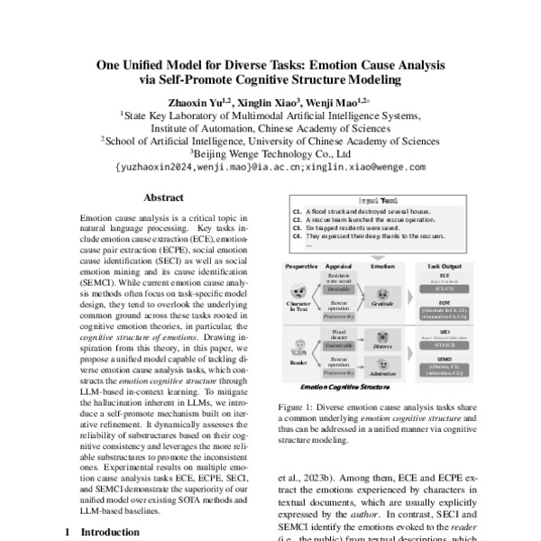 One Unified Model for Diverse Tasks: Emotion Cause Analysis via Self-Promote Cognitive Structure ...