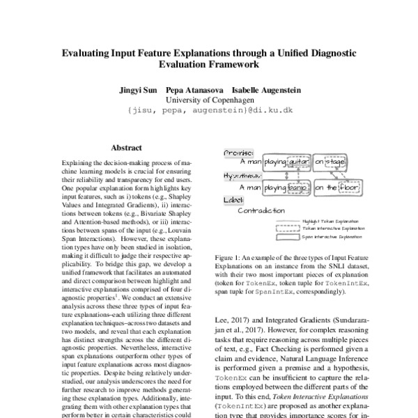 Evaluating Input Feature Explanations through a Unified Diagnostic Evaluation Framework - ACL ...