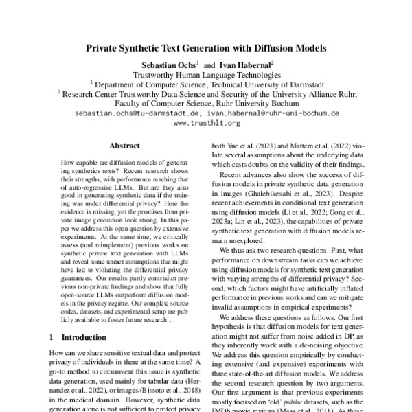 Private Synthetic Text Generation with Diffusion Models - ACL Anthology