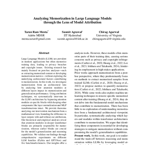 Analyzing Memorization in Large Language Models through the Lens of Model Attribution - ACL ...