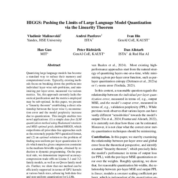 HIGGS: Pushing the Limits of Large Language Model Quantization via the Linearity Theorem - ACL ...