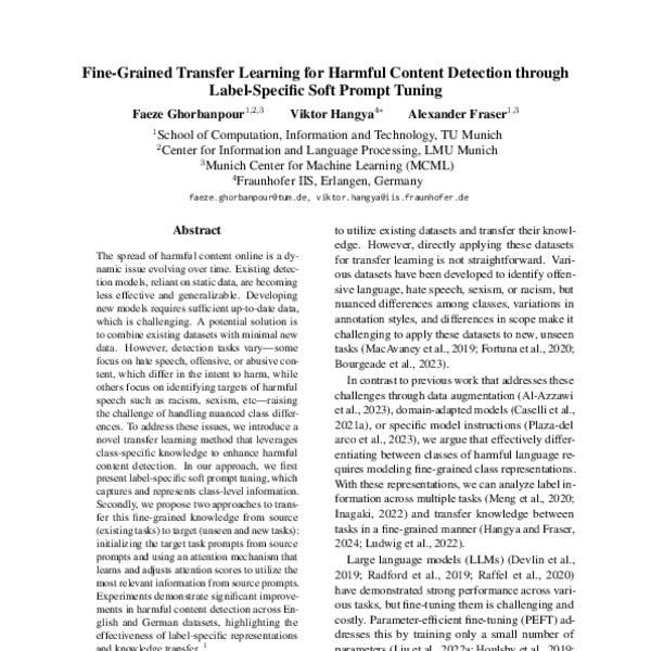 Fine-Grained Transfer Learning for Harmful Content Detection through Label-Specific Soft Prompt ...