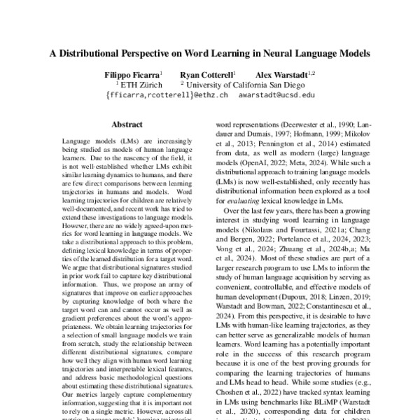 A Distributional Perspective on Word Learning in Neural Language Models - ACL Anthology