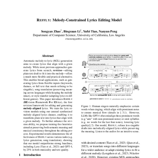 REFFLY: Melody-Constrained Lyrics Editing Model - ACL Anthology