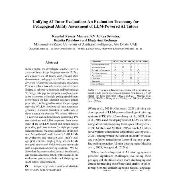 Unifying AI Tutor Evaluation: An Evaluation Taxonomy for Pedagogical Ability Assessment of LLM ...
