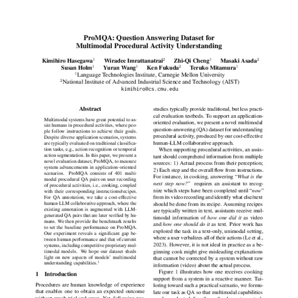 ProMQA: Question Answering Dataset for Multimodal Procedural Activity Understanding - ACL Anthology