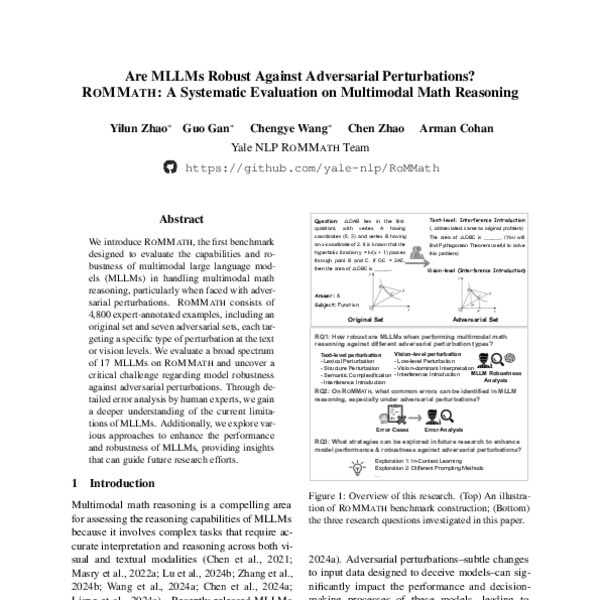 Are Multimodal LLMs Robust Against Adversarial Perturbations? RoMMath: A Systematic Evaluation ...