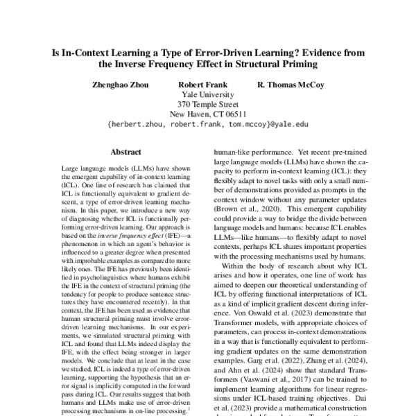 Is In-Context Learning a Type of Error-Driven Learning? Evidence from the Inverse Frequency ...