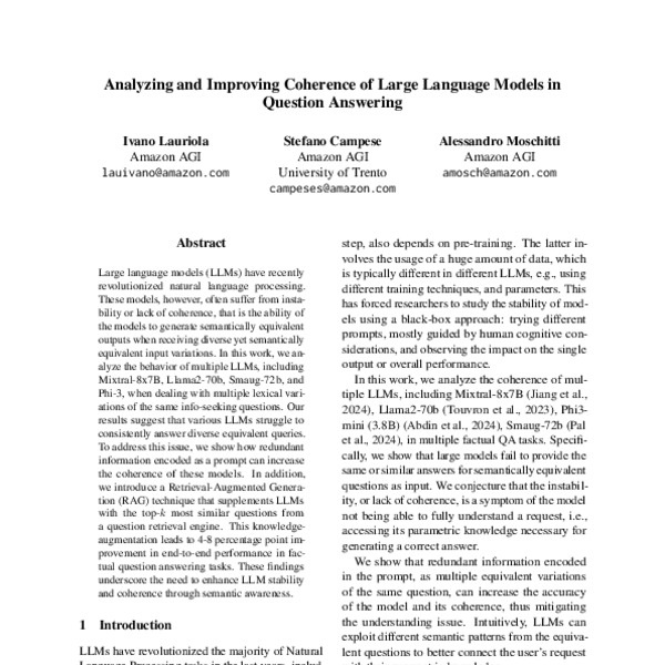 Analyzing and Improving Coherence of Large Language Models in Question Answering - ACL Anthology